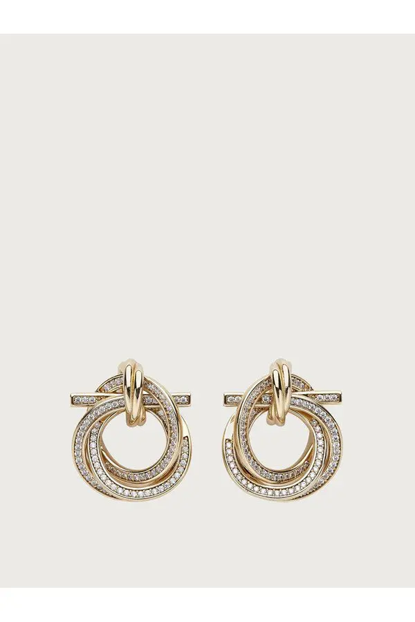 FERRAGAMO Twisted Gancini Crystal Earrings - Gold