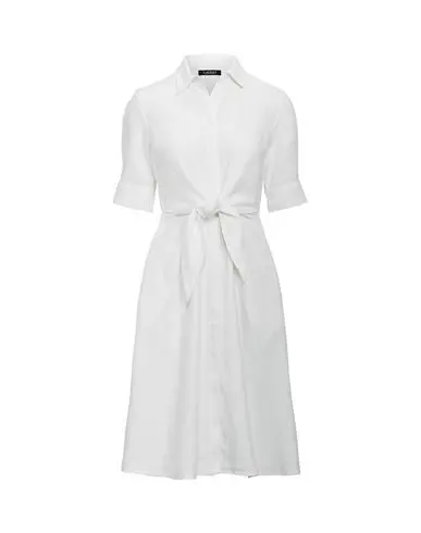 Ralph Lauren Linen Tie-Front Shirtdress - White | Editorialist