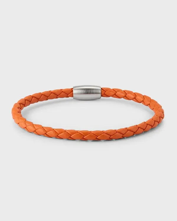 JAN LESLIE Braided Leather Magnetic Bracelet - Silver