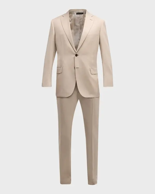 Brioni Twill Wool Suit In Taupe - 50% Off | Editorialist