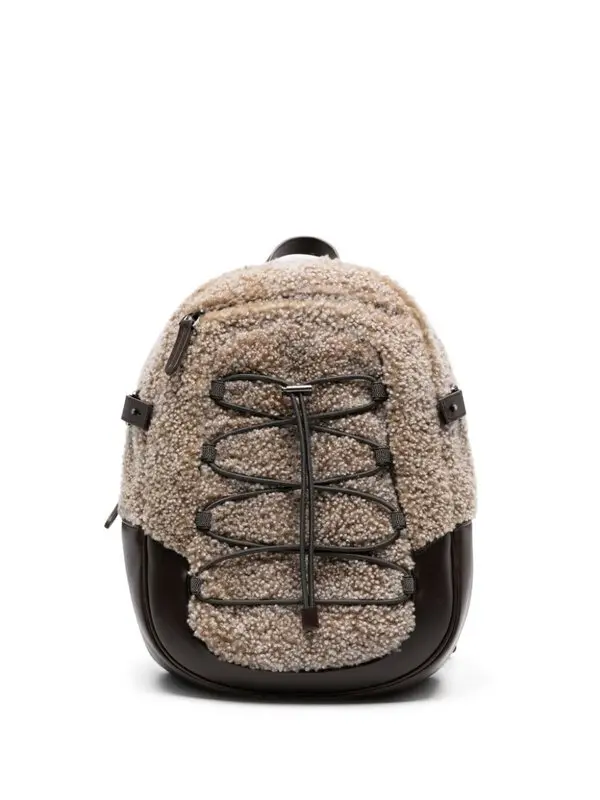 Brunello Cucinelli Shearling-trim Leather Backpack