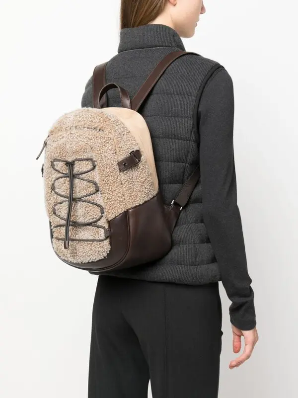 Brunello Cucinelli Shearling-trim Leather Backpack