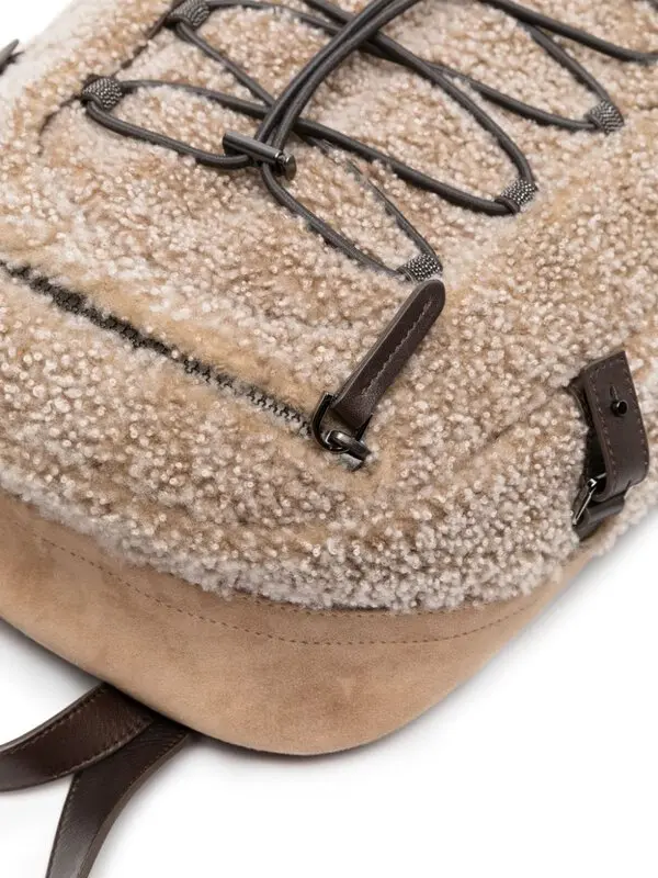 Brunello Cucinelli Shearling-trim Leather Backpack