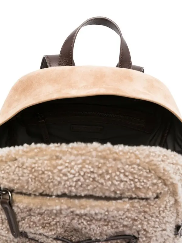 Brunello Cucinelli Shearling-trim Leather Backpack