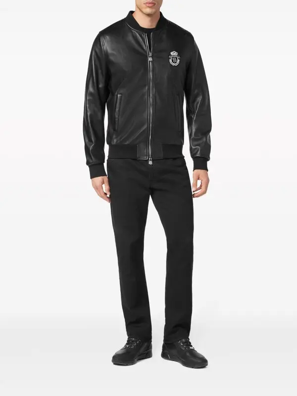 BILLIONAIRE Logo-patch Leather Bomber Jacket