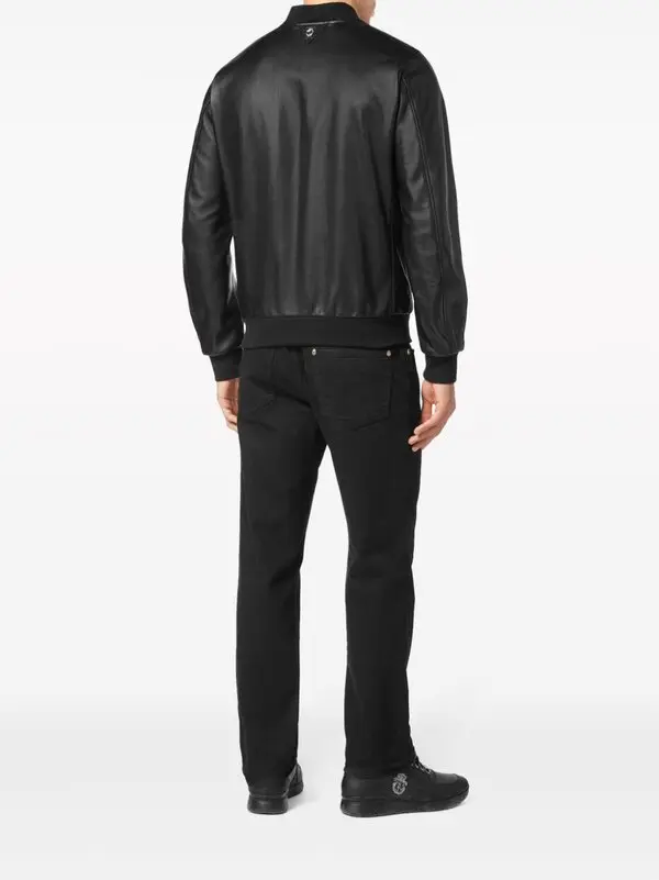 BILLIONAIRE Logo-patch Leather Bomber Jacket