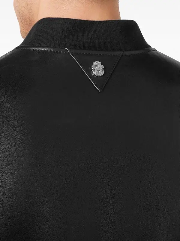 BILLIONAIRE Logo-patch Leather Bomber Jacket