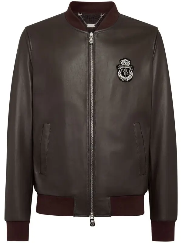 BILLIONAIRE Logo-patch Leather Bomber Jacket