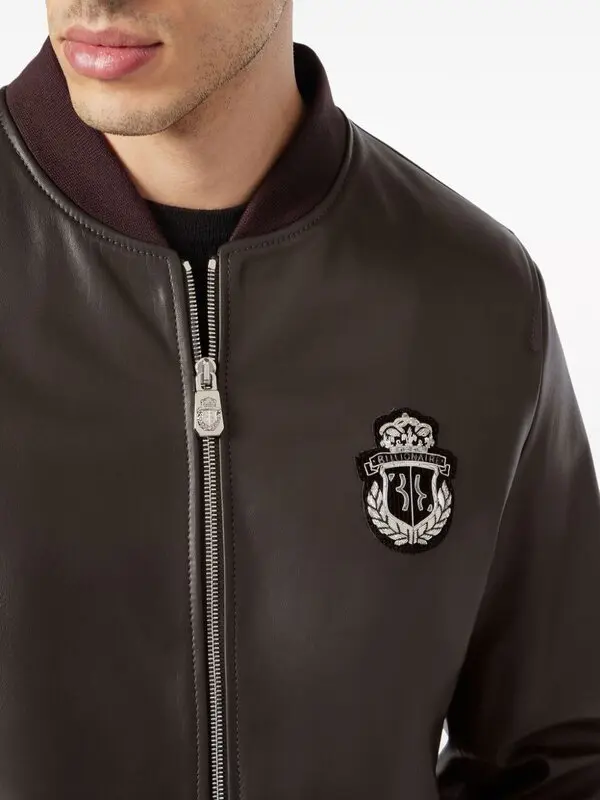 BILLIONAIRE Logo-patch Leather Bomber Jacket