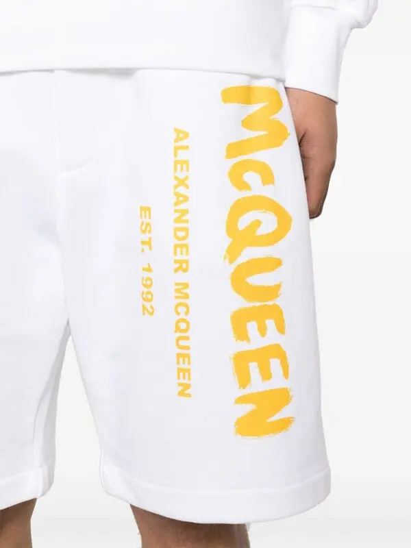 Alexander McQueen Logo-print Cotton Shorts - White