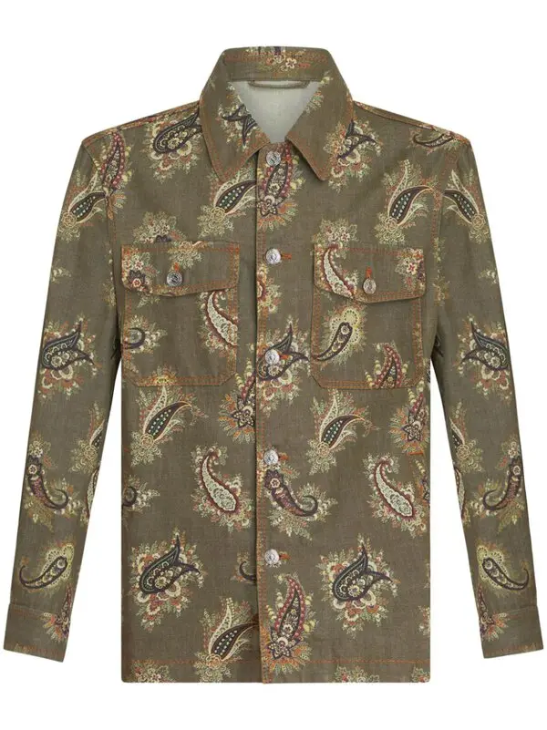 Etro Paisley-print Denim Shirt Jacket - Green