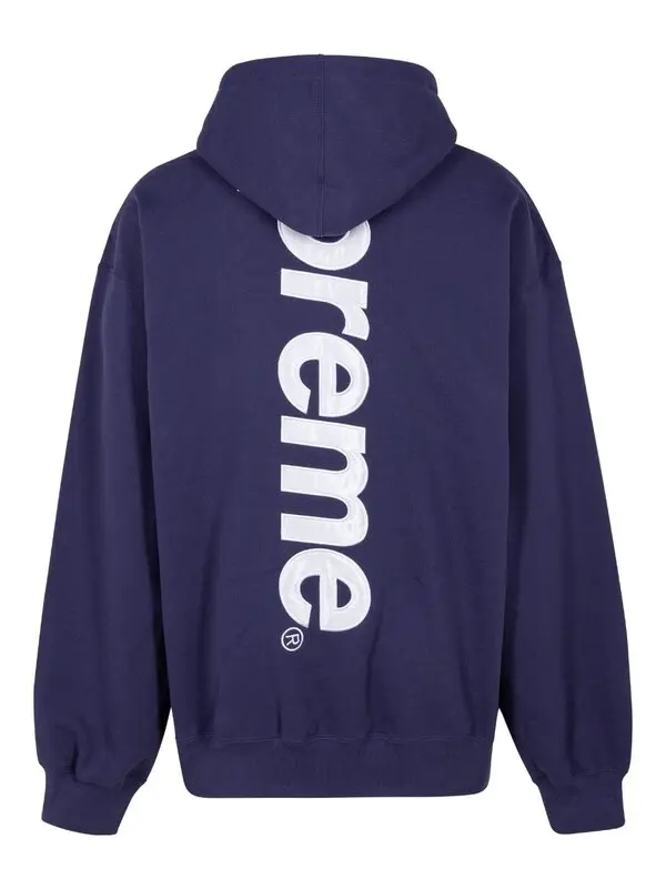 Supreme Washed Navy Hoodie With Satin Appliqu - Blue