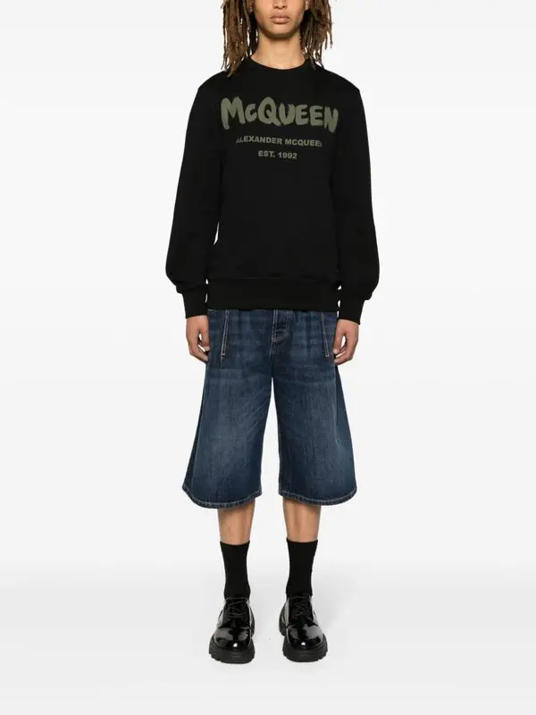 Alexander McQueen Leather-logo-patch Denim Shorts