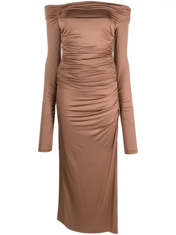 Helmut Lang Off-Shoulder Draped Maxi Dress - Brown - 7% Off | Editorialist
