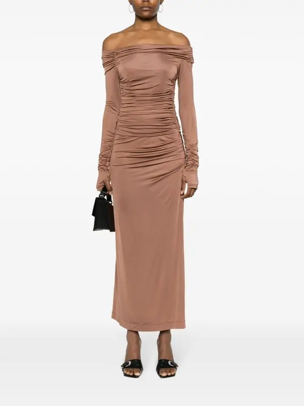Helmut Lang Off-shoulder Draped Maxi Dress - Brown