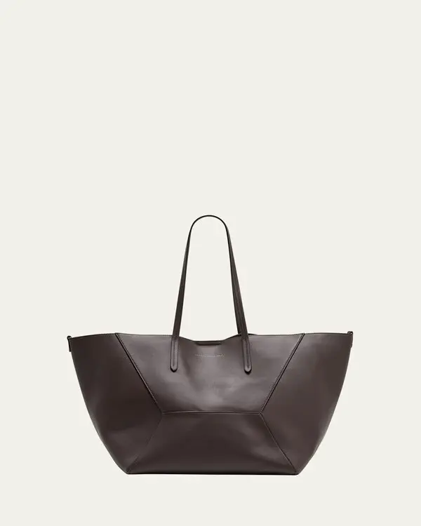 Brunello Cucinelli Bc Duo Geometric Monili Leather Tote Bag - Dark Brown
