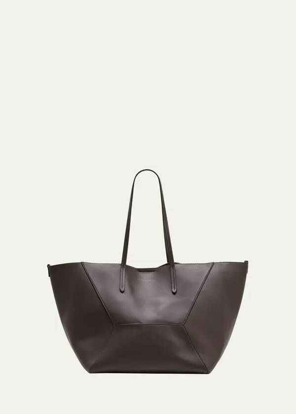 Brunello Cucinelli Bc Duo Geometric Monili Leather Tote Bag - Dark Brown