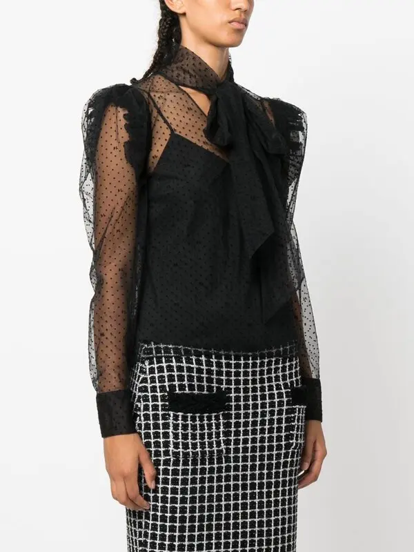 Karl Lagerfeld Mesh Ruffle Blouse