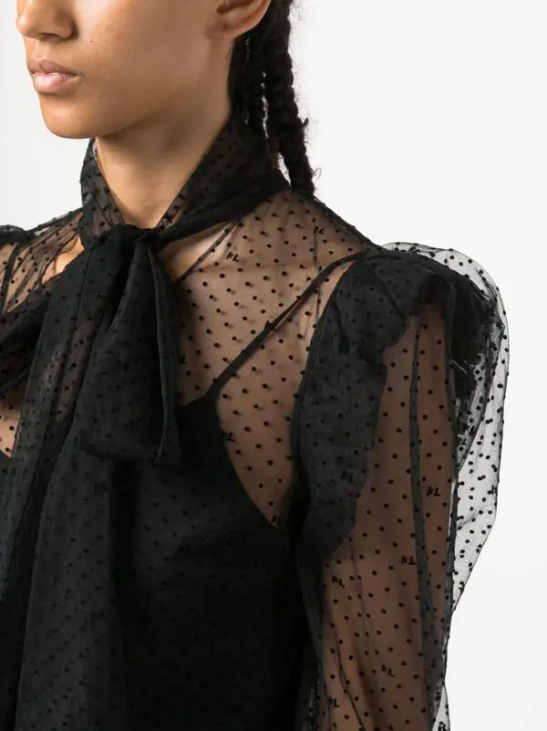 Karl Lagerfeld Mesh Ruffle Blouse