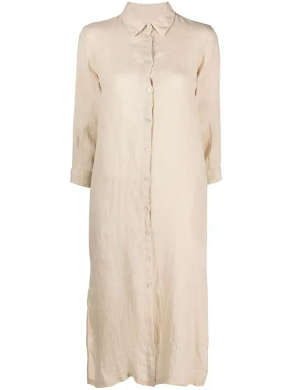 120% Lino Linen Maxi Shirt Dress