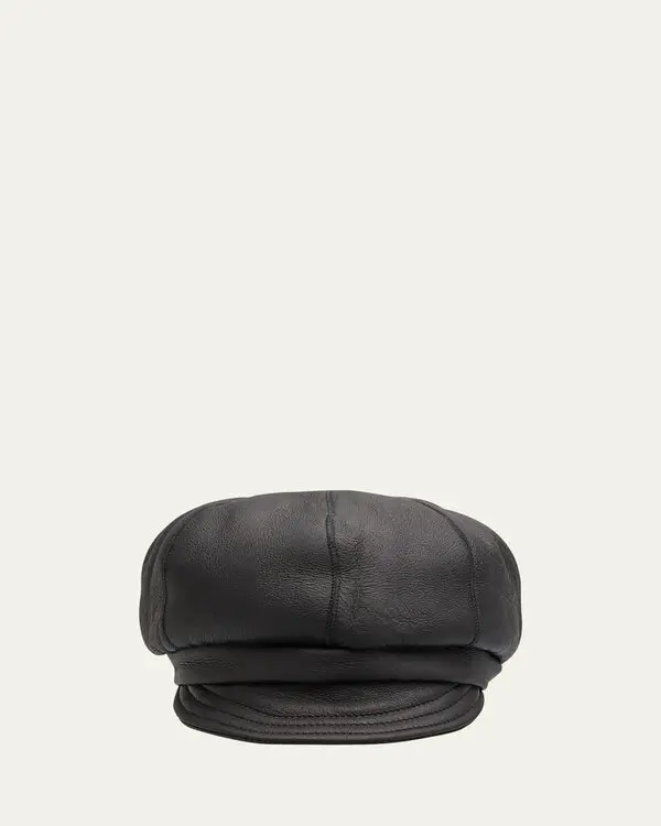 GUSHLOW AND COLE Merino Wool & Leather Carnaby Cap - Black