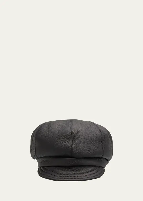 GUSHLOW AND COLE Merino Wool & Leather Carnaby Cap