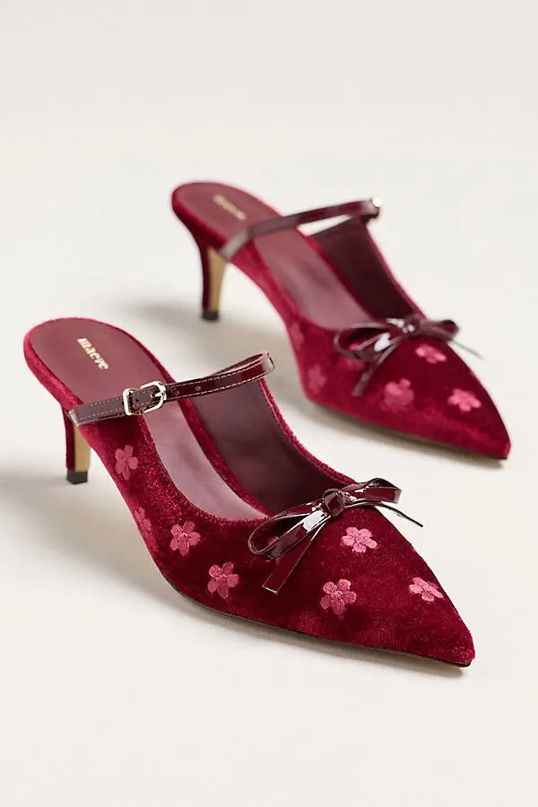Maeve Bow Kitten-heel Mules - Red Velvet