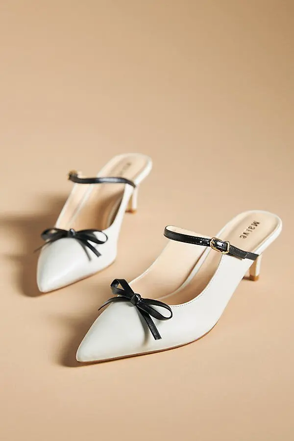 Maeve Bow Kitten-heel Mules - White