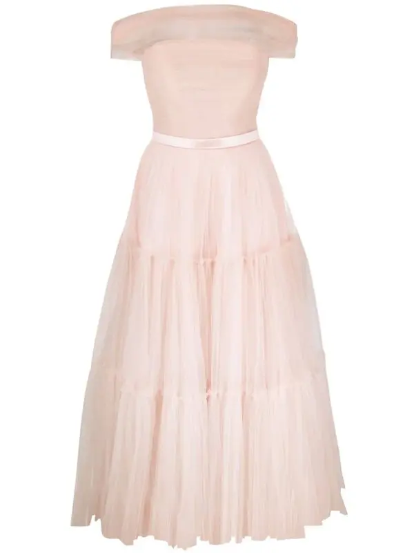 ANA RADU Off-shoulder Fluted Maxi Dress - Pink