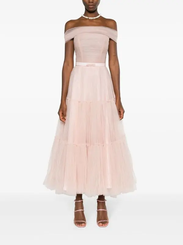 ANA RADU Off-shoulder Fluted Maxi Dress - Pink