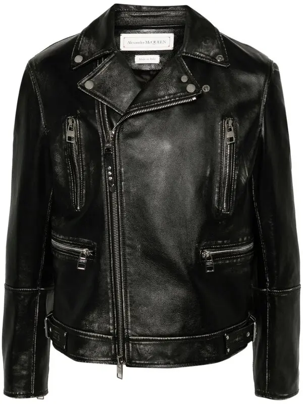 Alexander McQueen Zipped Leather Biker Jacket - Black