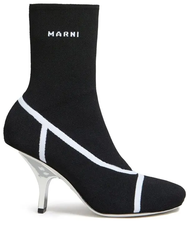 Marni Logo Intarsia Knit Ankle Boots