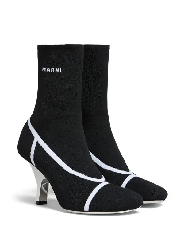 Marni Logo Intarsia Knit Ankle Boots