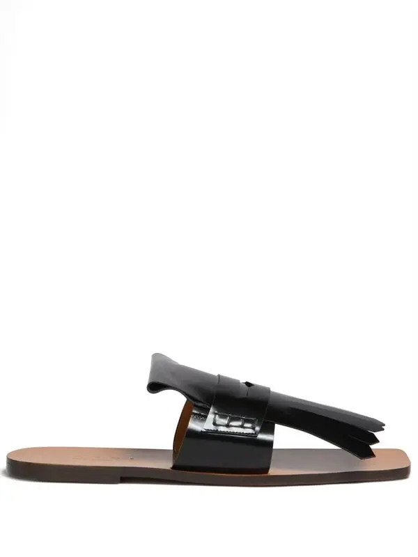 Marni Fringed Leather Flat Sandals