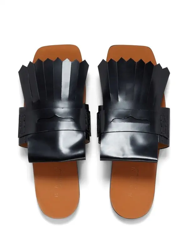 Marni Fringed Leather Flat Sandals
