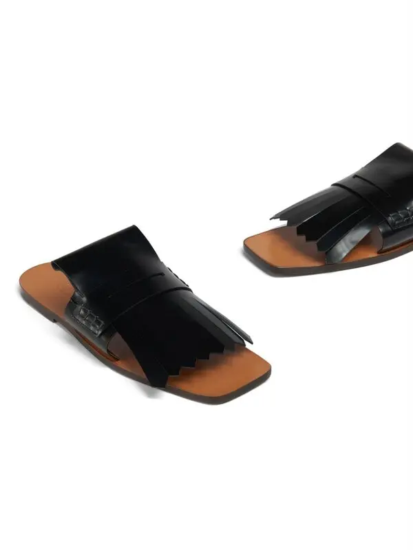 Marni Fringed Leather Flat Sandals