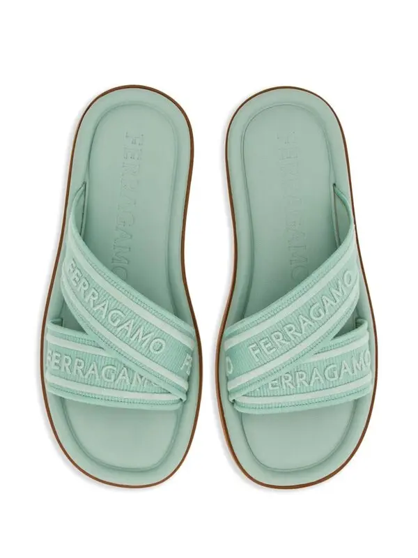 FERRAGAMO Logo-print Round-toe Slides