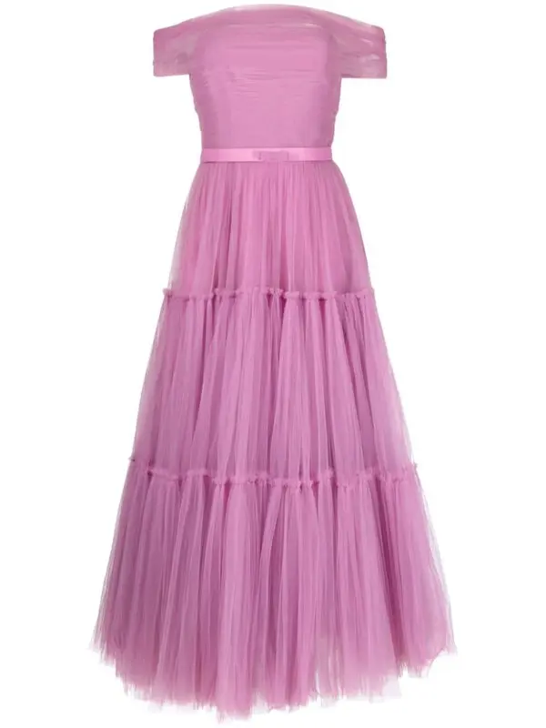 ANA RADU Off-shoulder Fluted Maxi Dress - Purple