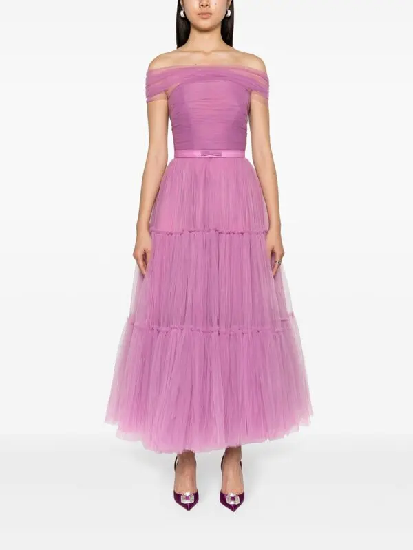 ANA RADU Off-shoulder Fluted Maxi Dress - Purple