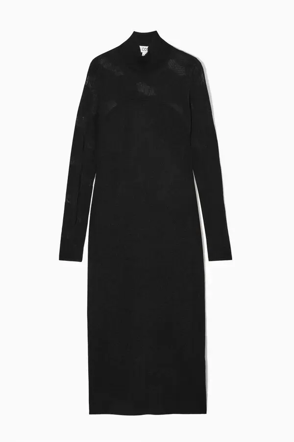 Cos Polka-Dot Sheer-Panel Maxi Dress In Black - 70% Off