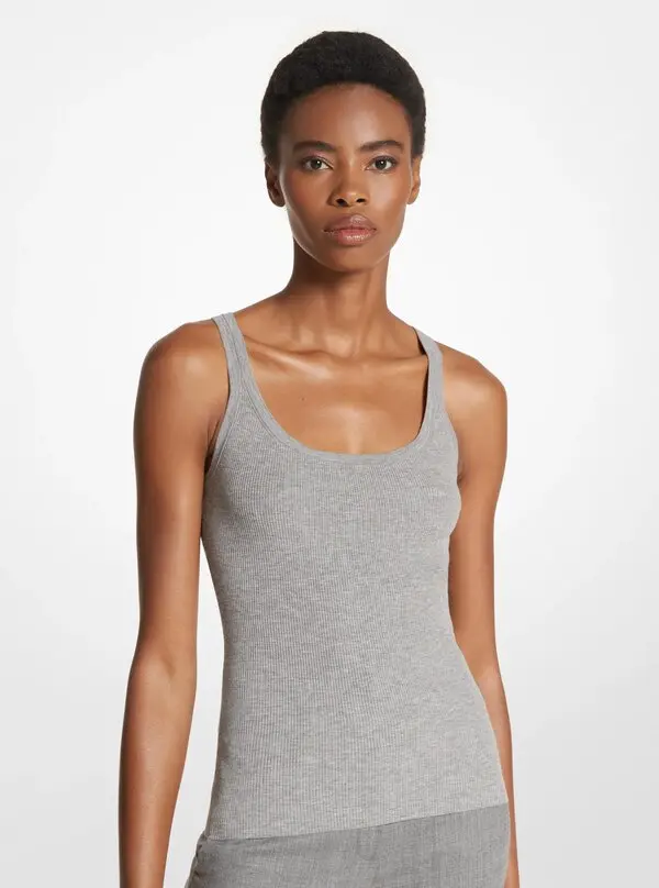 Michael Kors Ribbed Stretch Viscose Tank Top - Grey