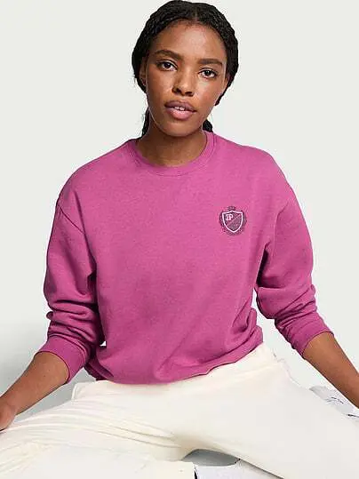 Pink Campus Fleece Oversized Crew Sweatshirt - Purple