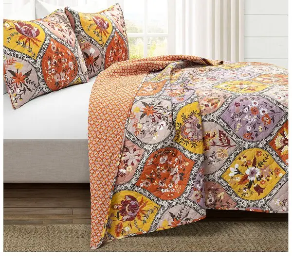 LUSH DECOR Flower Reversible Quilt Tangerine/li Lac Full/queen - One-color