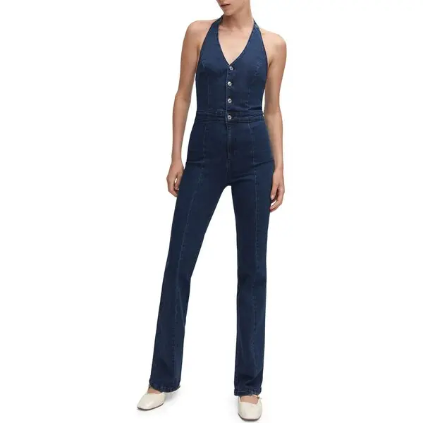 Mango Denim Halter Jumpsuit - Dark Blue