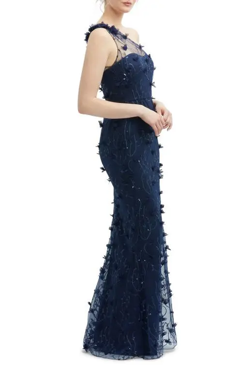 Dessy Collection Floral Appliqué One-shoulder Gown