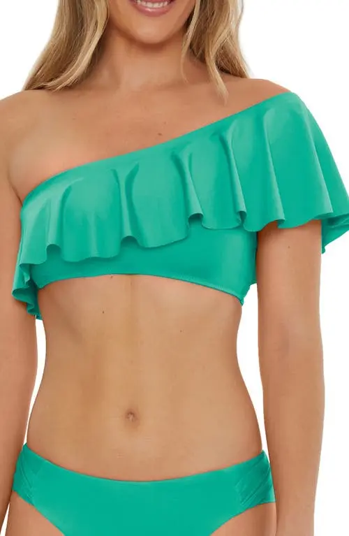 Trina Turk Monaco Ruffle One-shoulder Bikini Top - Guitar Green