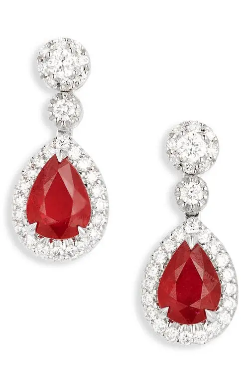 VALANI ATELIER Ruby & Pavé Diamond Drop Earrings - White Gold/ruby/diamond