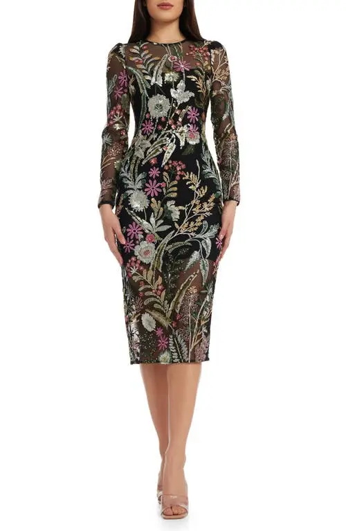 Dress The Population Sophia Floral Sequin Sheath Dress - Black Multi