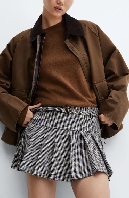 Mango Houndstooth Belted Mini Skirt