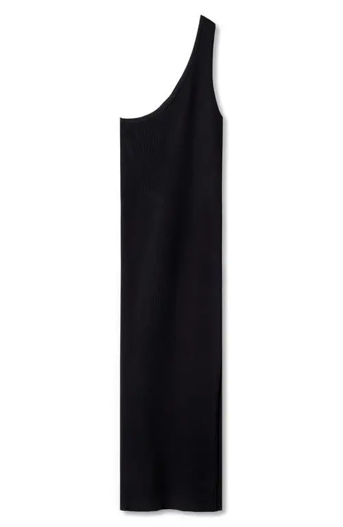 Mango One-shoulder Rib Midi Dress With Slit